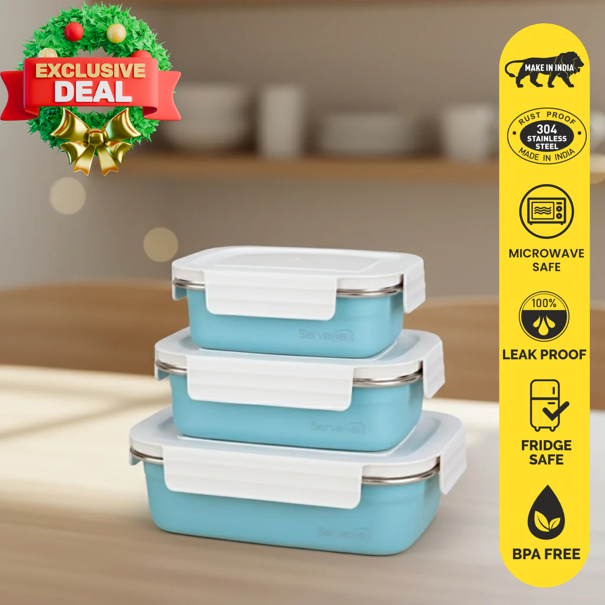 3pc Bite Single Wall Lunch Box - Blue – Servewell Dinnerware