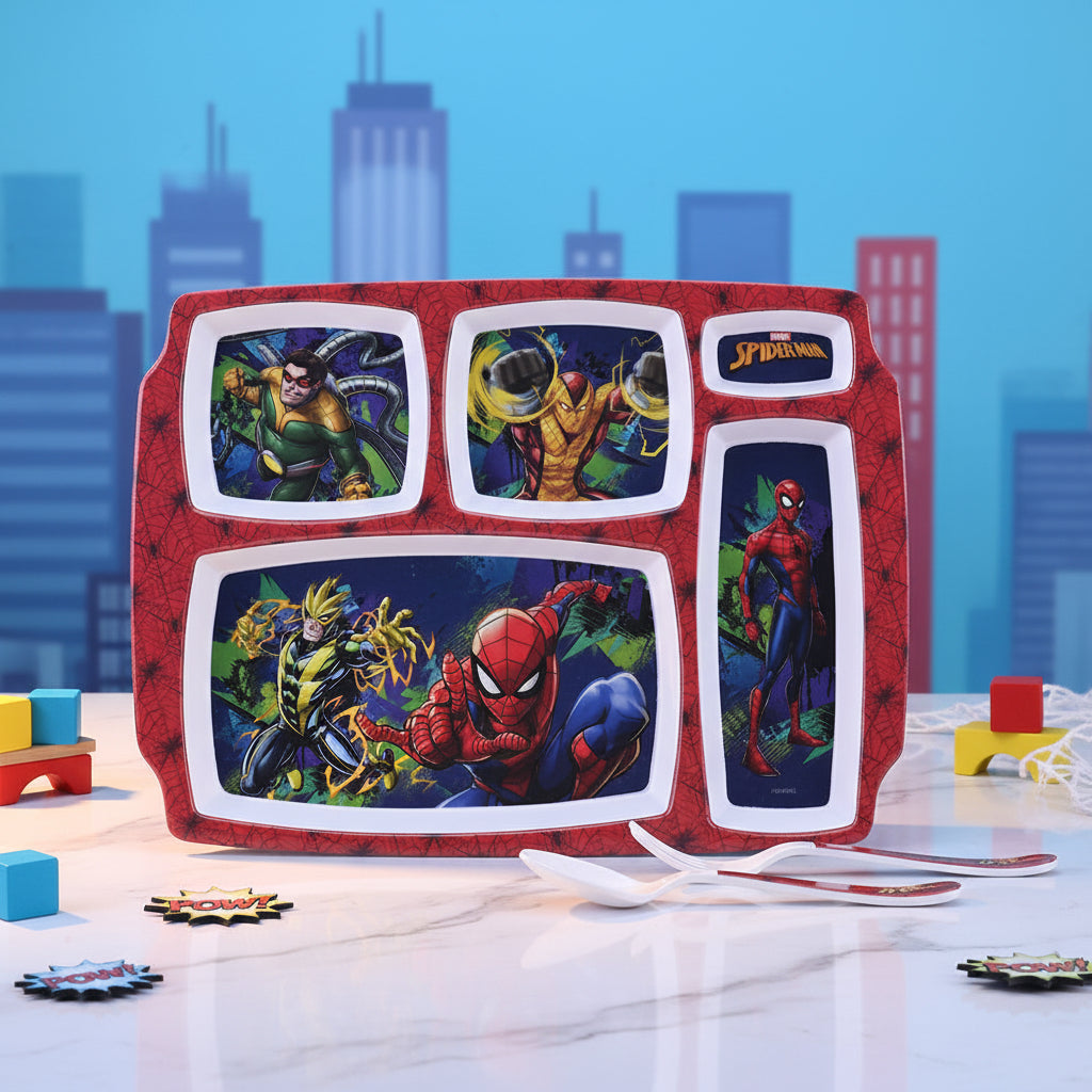 3 pc Rect 5Plate Fork & Spoon Set - Spiderman