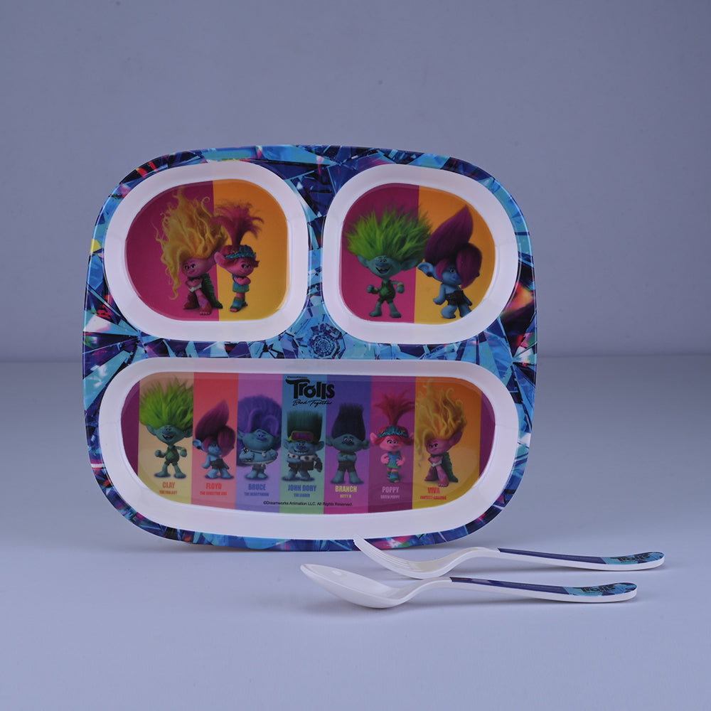 3 pc Rect 3Plate Fork & Spoon Set - Trolls