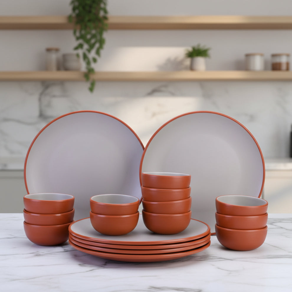 18 pc Dinner Set 2 Tone - Terracota and Brown – Servewell Dinnerware